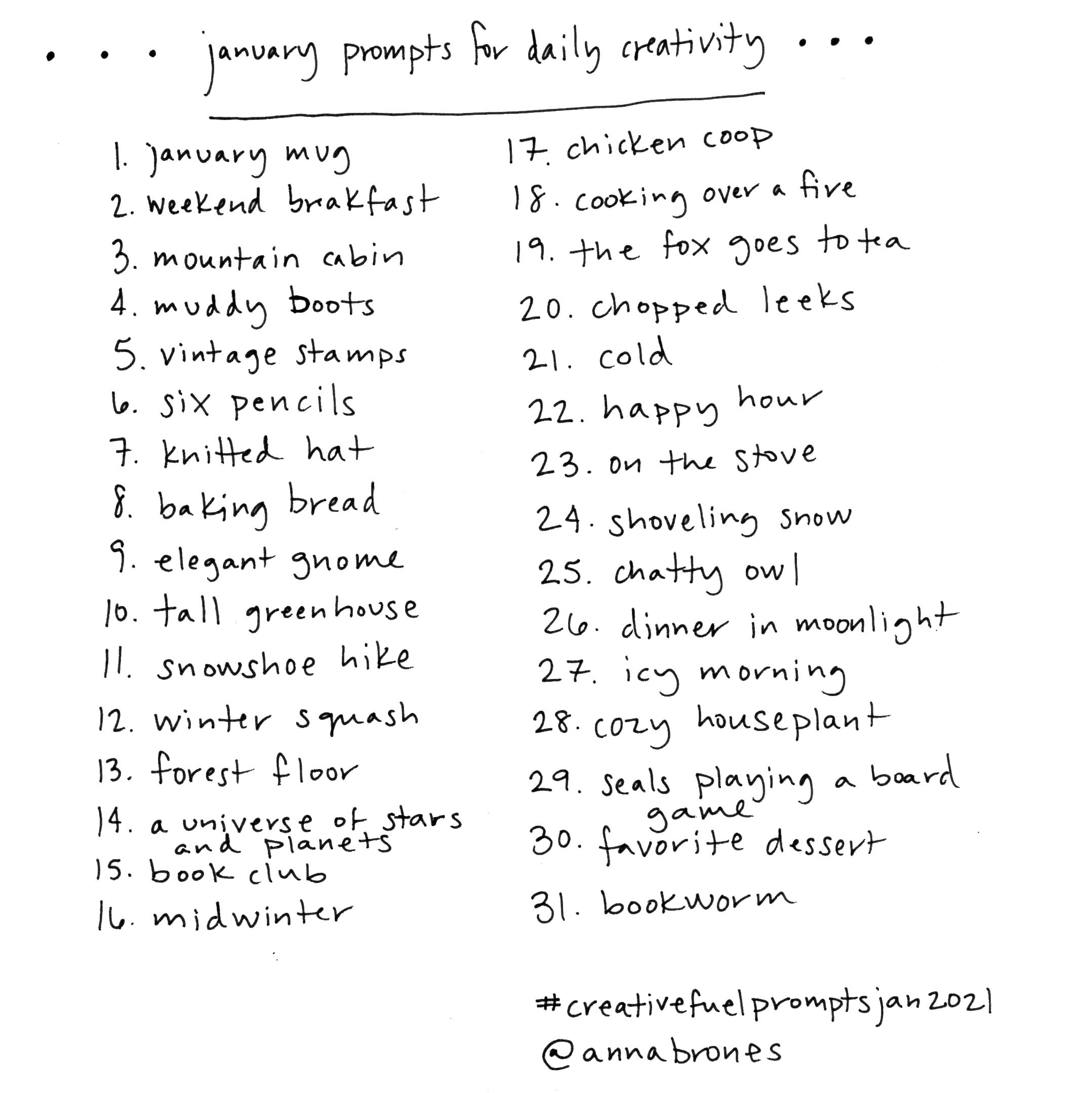 Daily Creativity Prompts: January 2021